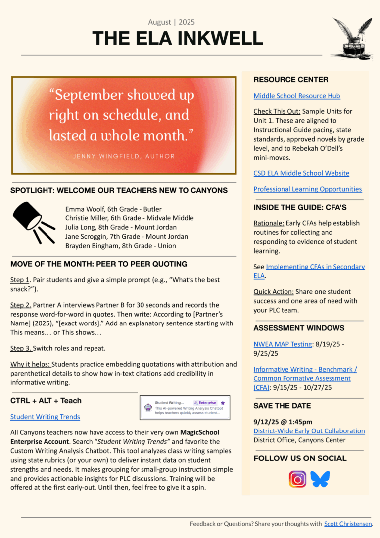 Middle School English Language Arts - Canyons School District